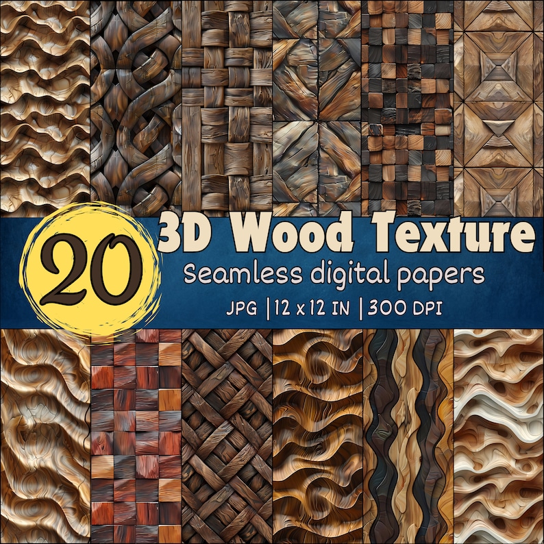 3D Wooden Texture Seamless Pattern, Carved Wood Digital Papers, Wavy ...