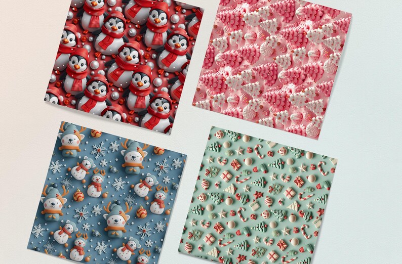 3D Christmas Seamless Patterns, Cute Christmas Digital Papers ...