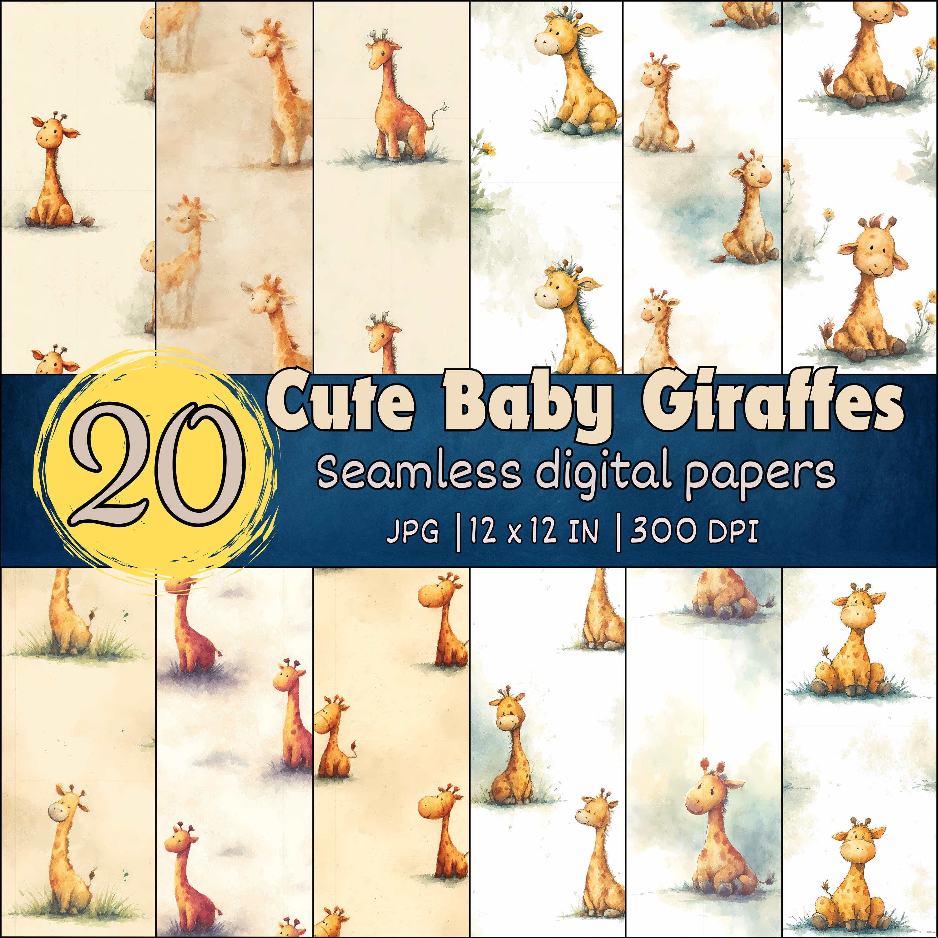 Cute Baby Giraffe Seamless Patterns, Jungle Safari Digital Papers ...