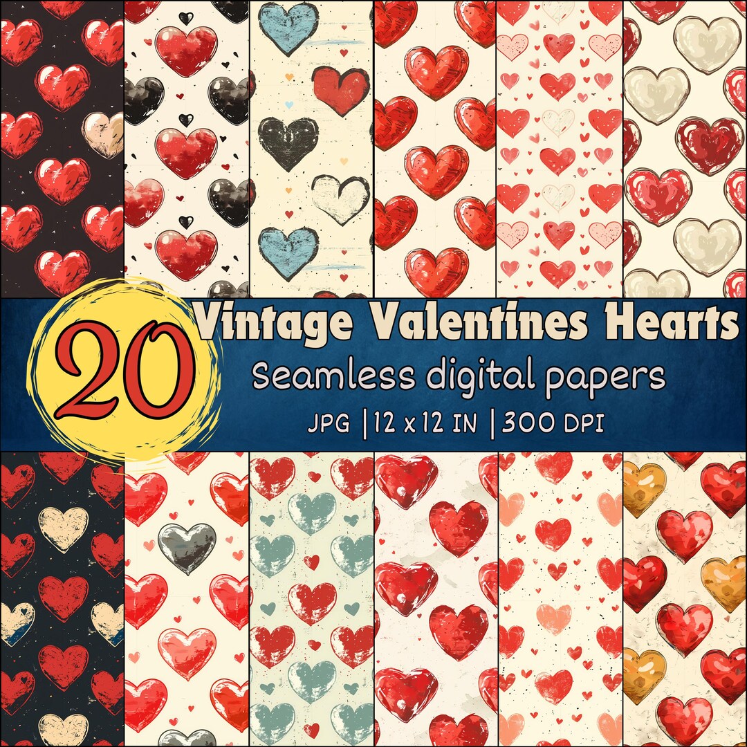 Vintage Valentines Hearts Seamless Pattern, Romantic Valentines Day ...
