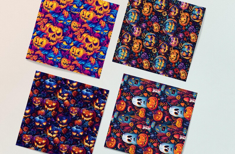 Colorful Halloween Seamless Patterns, Spooky Halloween Digital Papers ...
