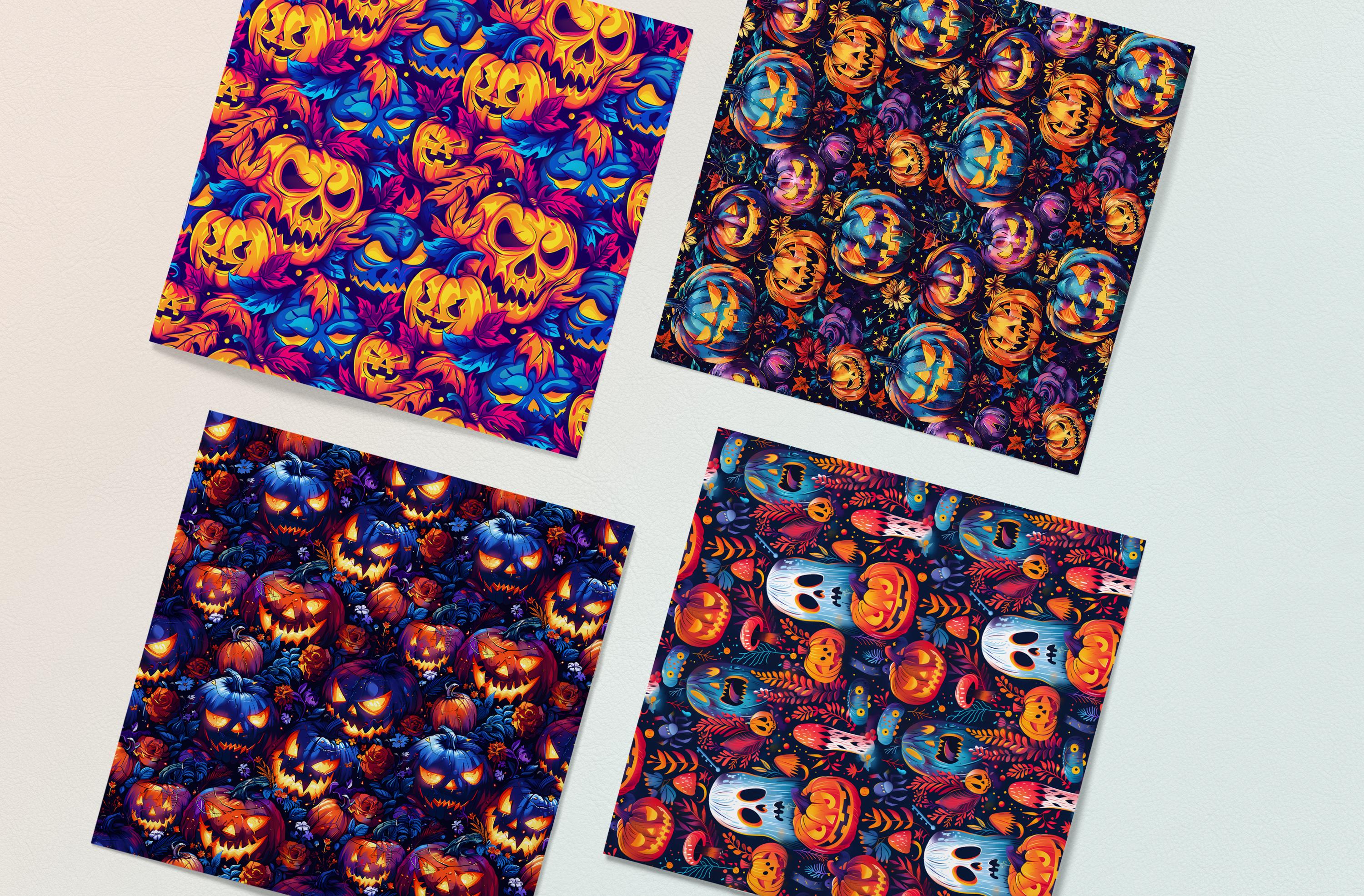 Colorful Halloween Seamless Patterns, Spooky Halloween Digital Papers ...