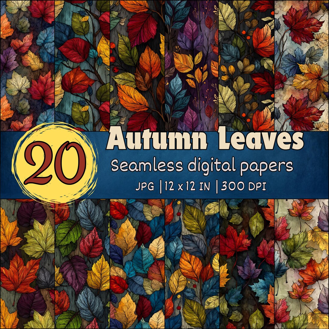 Autumn Leaves Seamless Patterns, Fall Foliage Digital Paper, Rustic ...