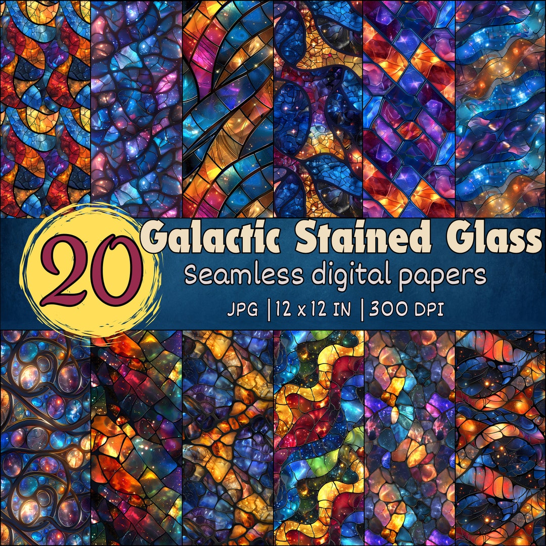 Galactic Stained Glass Texture Seamless Pattern, Cosmic Stained Glass ...