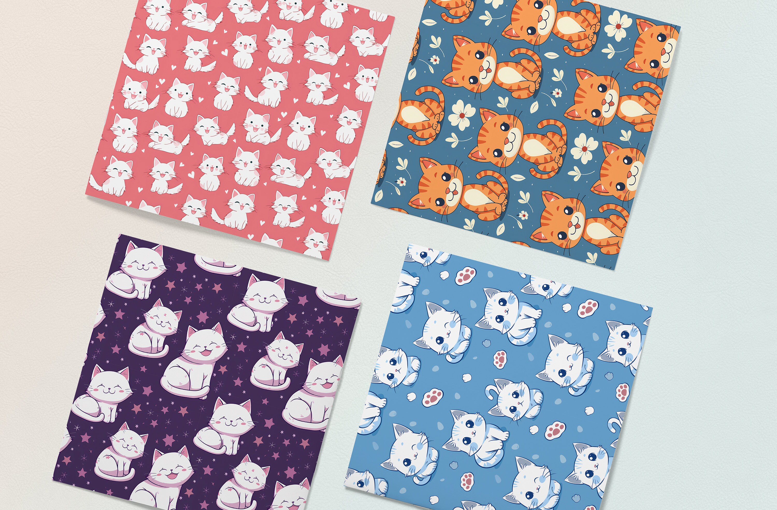 Kawaii Kittens Digital Papers, Cute Kittens Seamless Patterns, Cats ...