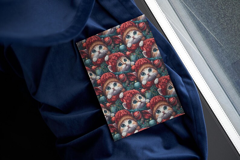 Cute Christmas Kittens Seamless Patterns, Festive Cat Digital Papers ...