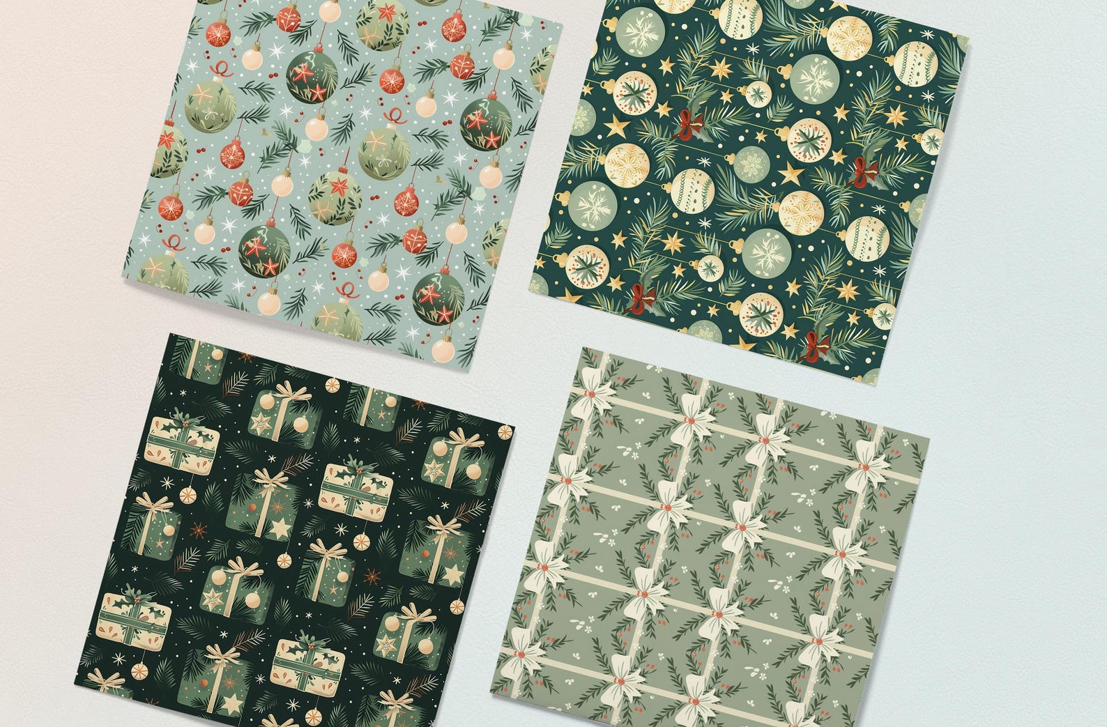 Christmas Seamless Patterns, Sage Green Xmas Digital Papers, Christmas ...