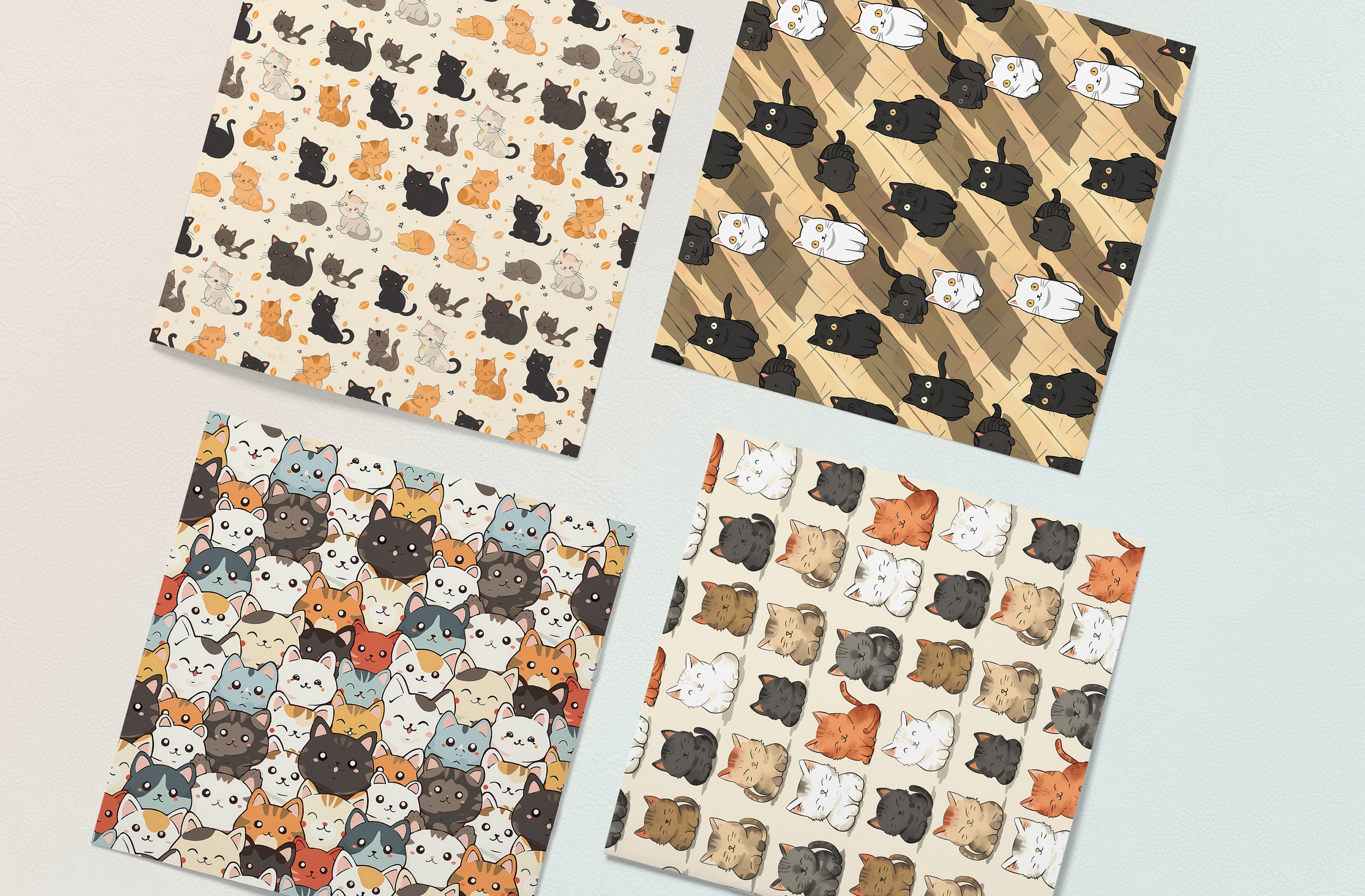 Kawaii Kittens Digital Papers, Cute Kittens Seamless Patterns, Cats ...