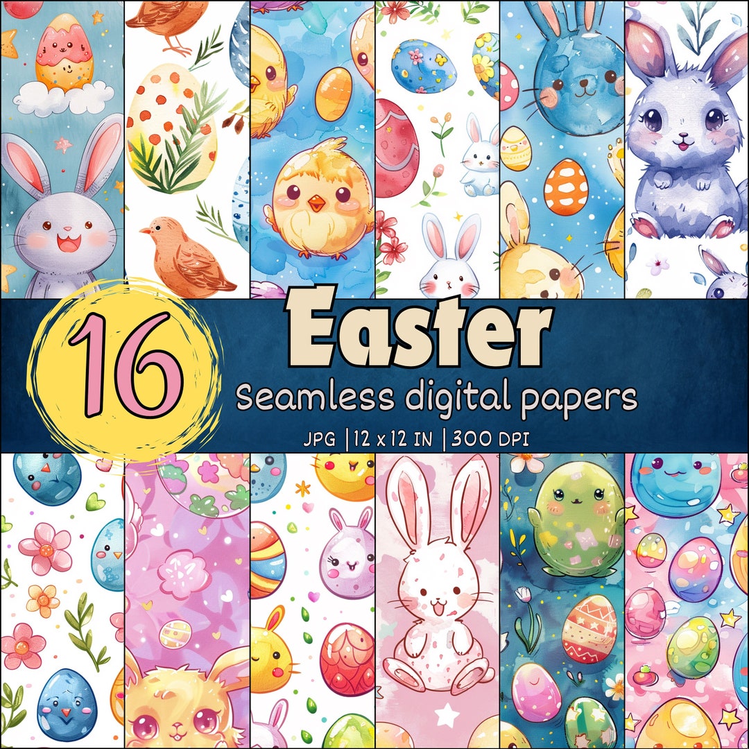 16 Cute Easter Seamless Digital Papers, Easter Wrapping Paper, Cute ...