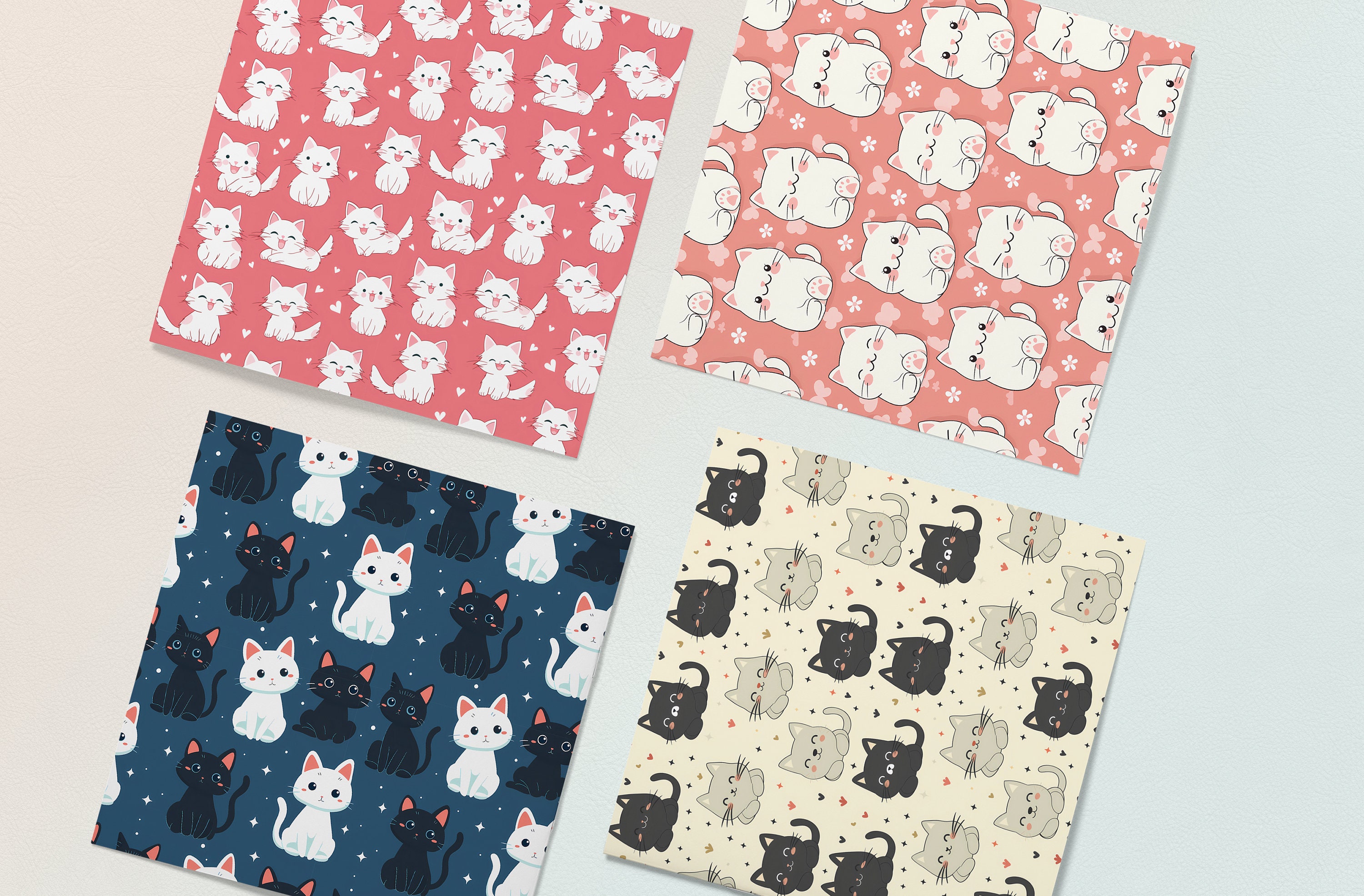 Kawaii Kittens Digital Papers, Cute Kittens Seamless Patterns, Cats ...