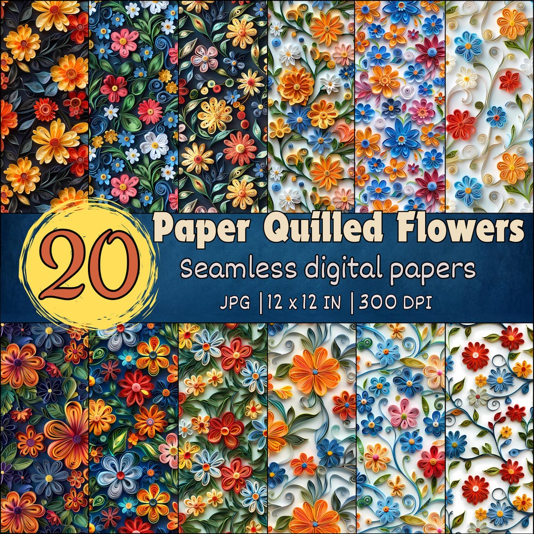 Paper Quilled Flowers Seamless Patterns, Intricate Floral Digital ...