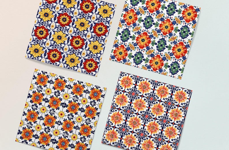 Mexican Talavera Tile Seamless Patterns, Colorful Folk Art Digital ...