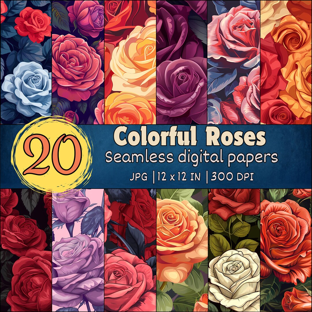 Colorful Roses Seamless Pattern, Roses Repeating Patter, Rose Digital ...