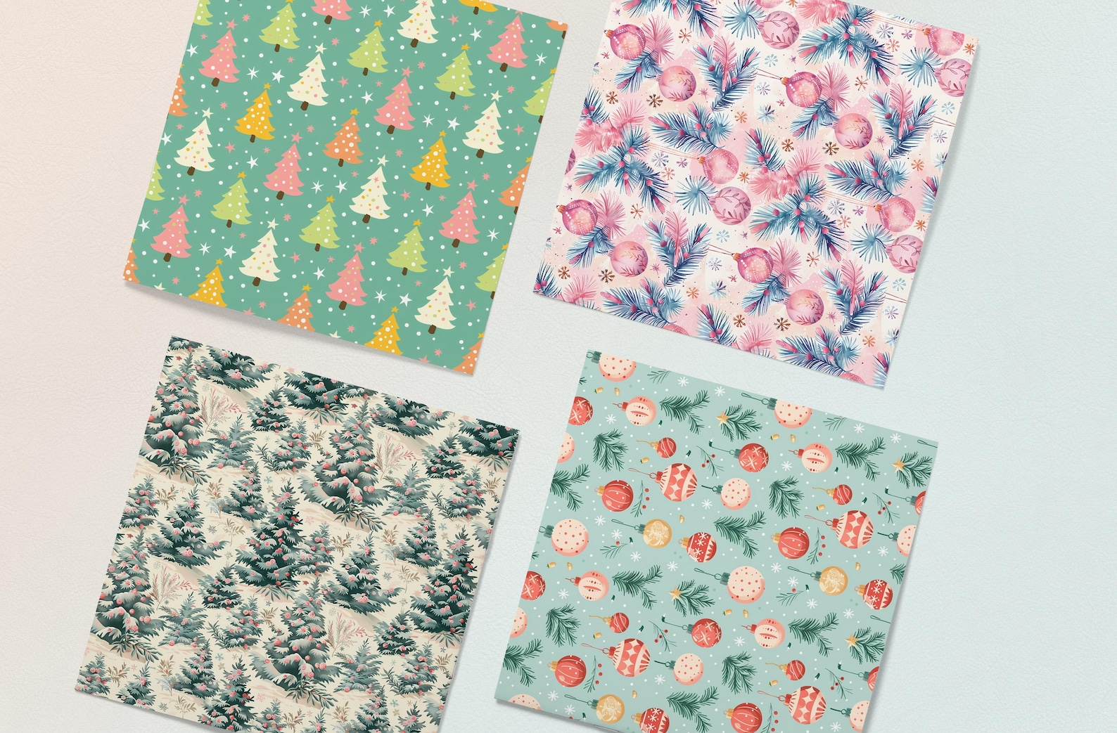 Pastel Christmas Seamless Patterns, Christmas Tree Digital Papers ...