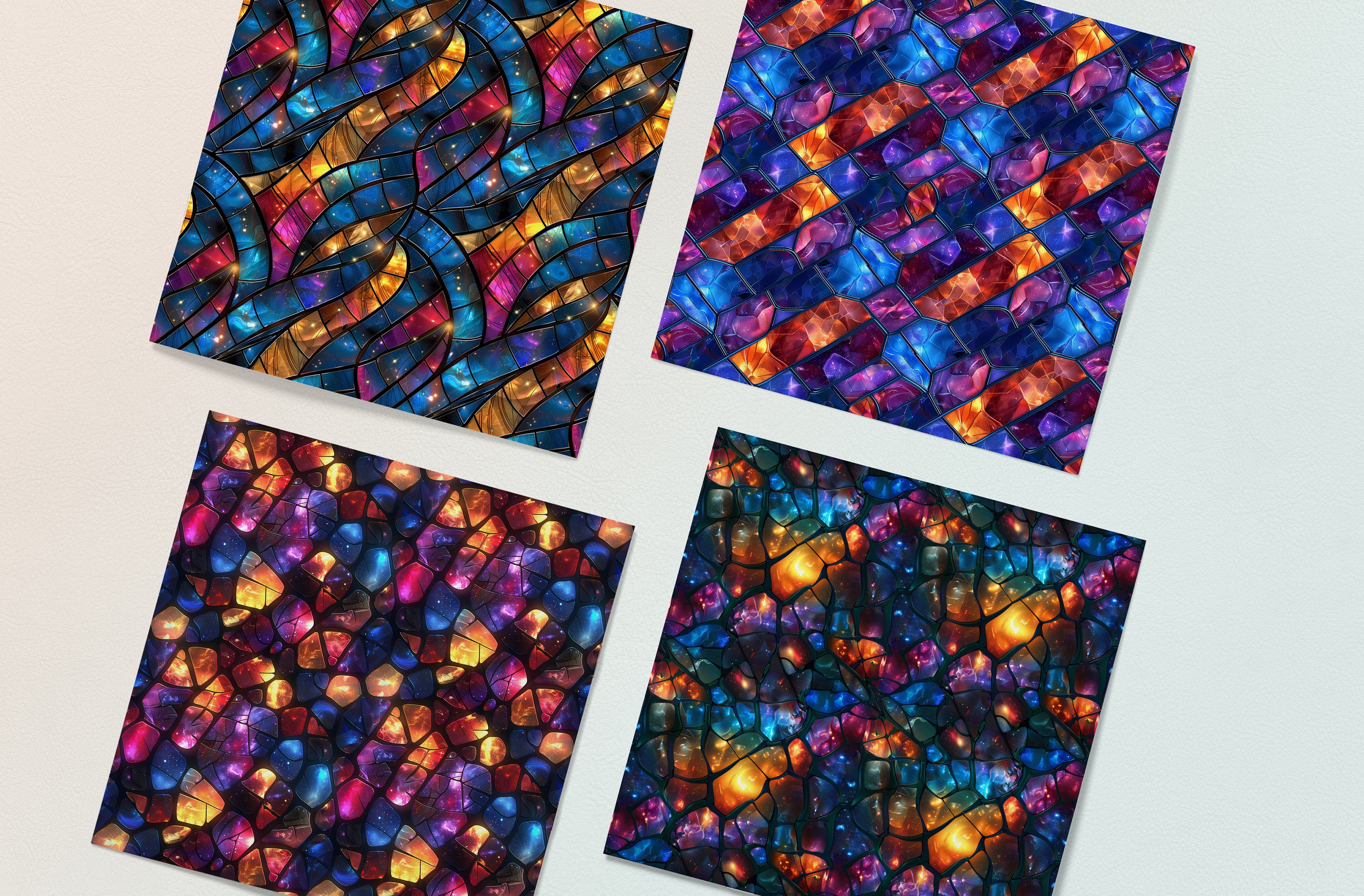 Galactic Stained Glass Texture Seamless Pattern, Cosmic Stained Glass ...