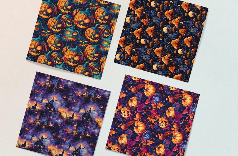 Colorful Halloween Seamless Patterns, Spooky Halloween Digital Papers ...