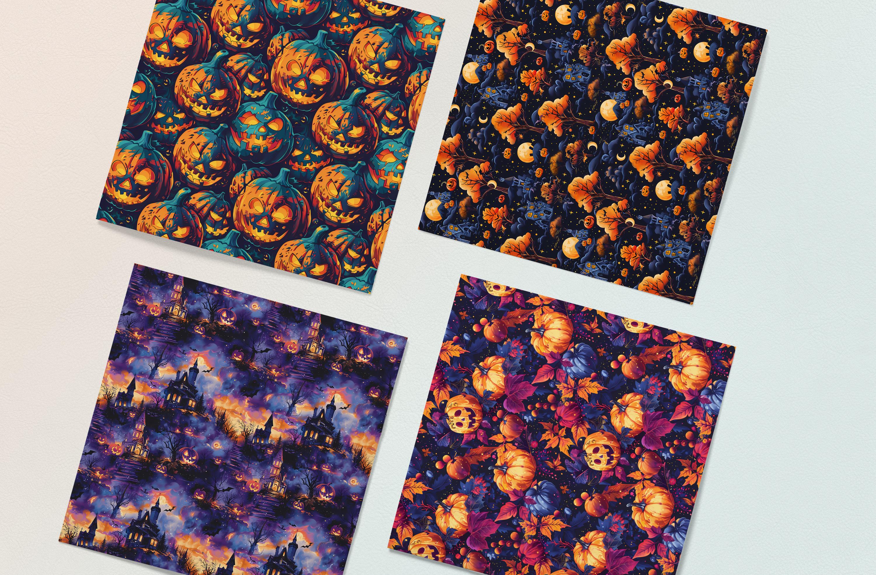 Colorful Halloween Seamless Patterns, Spooky Halloween Digital Papers ...