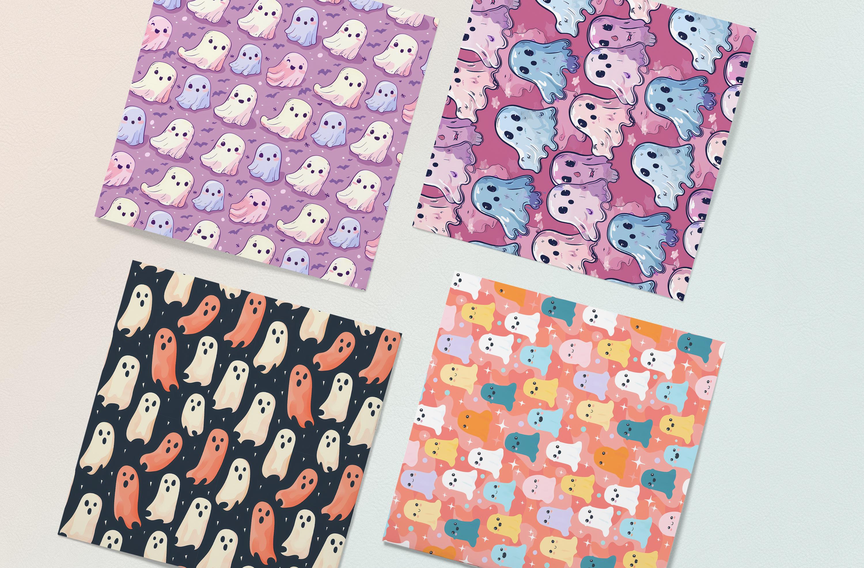 Cute Pastel Halloween Ghosts Seamless Pattern, Kawaii Ghosts Digital ...