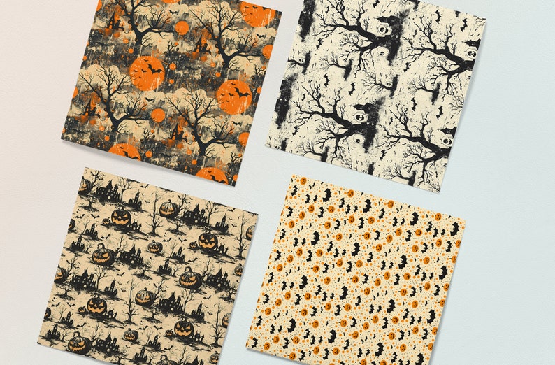 Retro Halloween Seamless Pattern, Retro Style Halloween Digital Papers ...