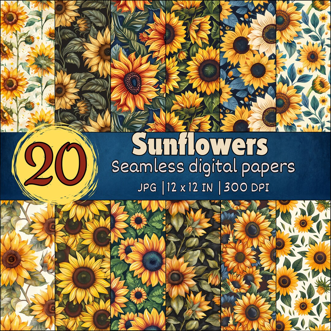 Sunflowers Seamless Patterns, Sunflowers Digital Papers, Watercolor ...