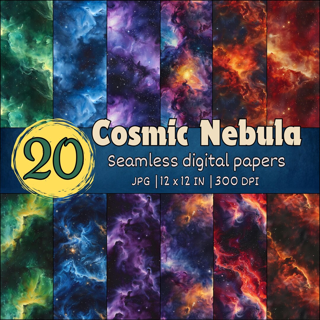 Cosmic Nebula Seamless Patterns, Galaxy Digital Papers, Vibrant Space ...
