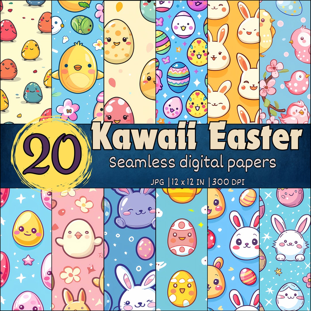 Cute Kawaii Easter Seamless Digital Papers, Seamless Pattern File ...