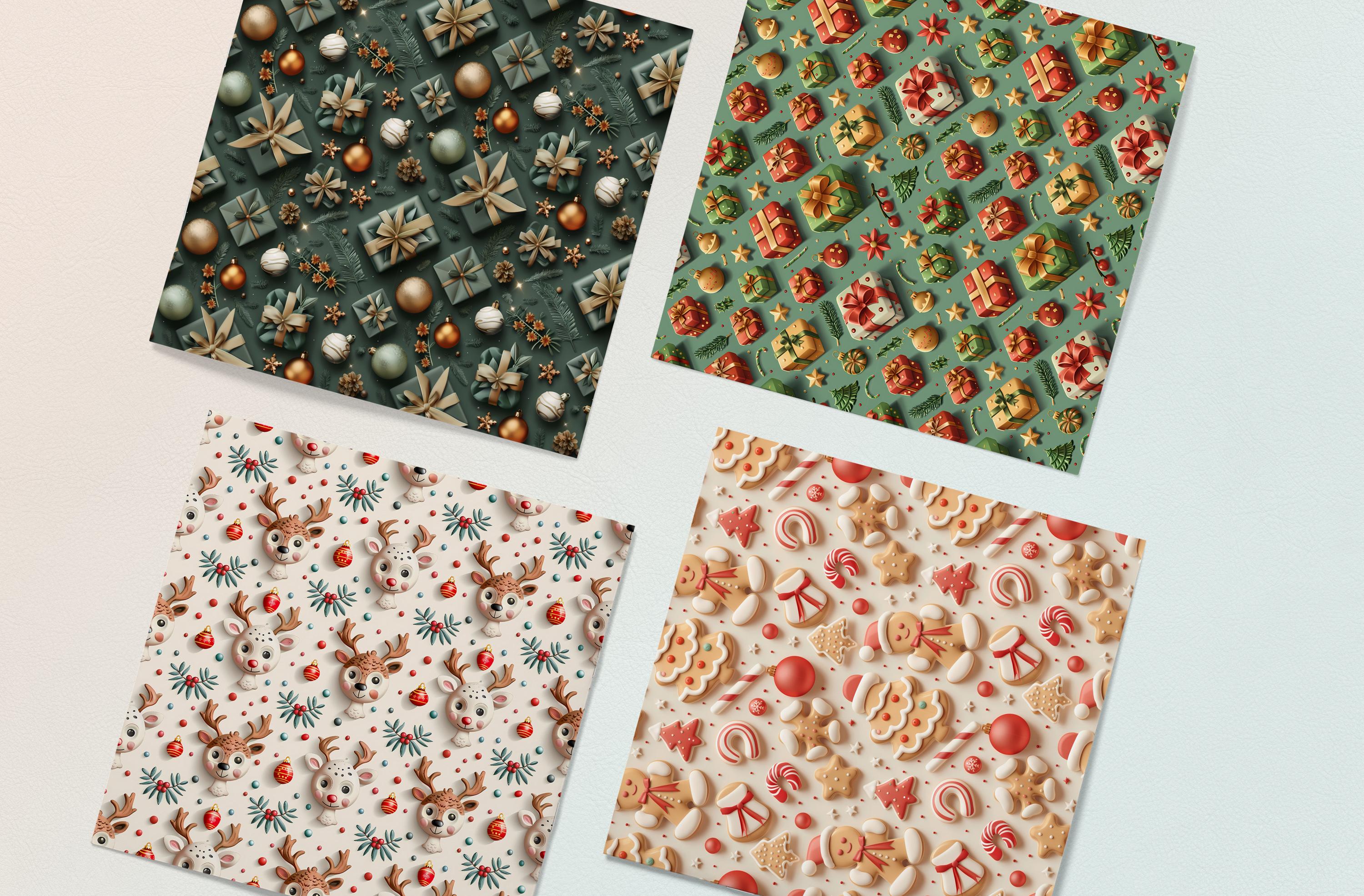 3D Christmas Seamless Patterns, Cute Christmas Digital Papers ...