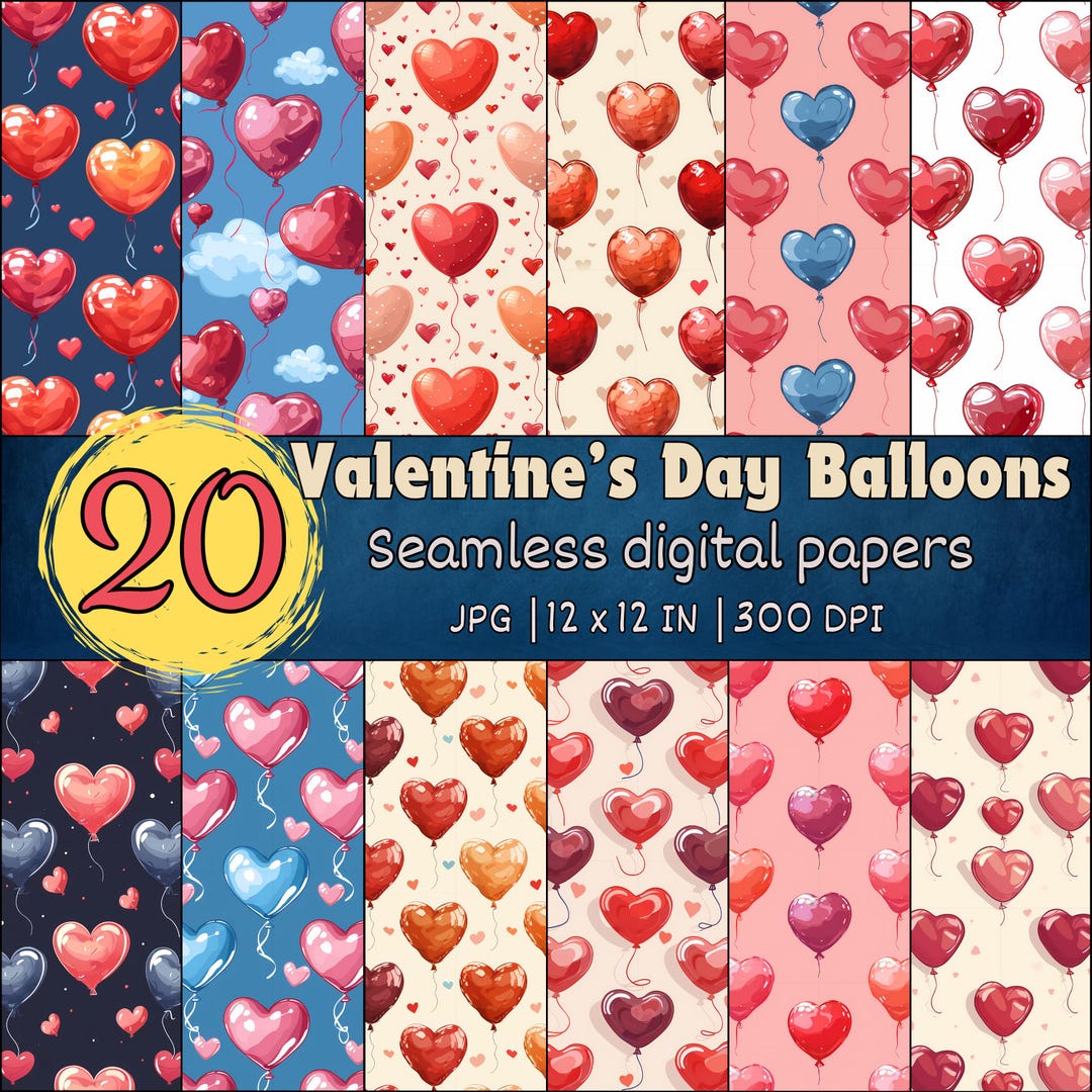 Valentines Day Balloons Seamless Pattern, Valentines Day Digital Papers ...