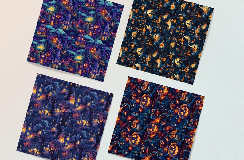 Colorful Halloween Seamless Patterns, Spooky Halloween Digital Papers ...
