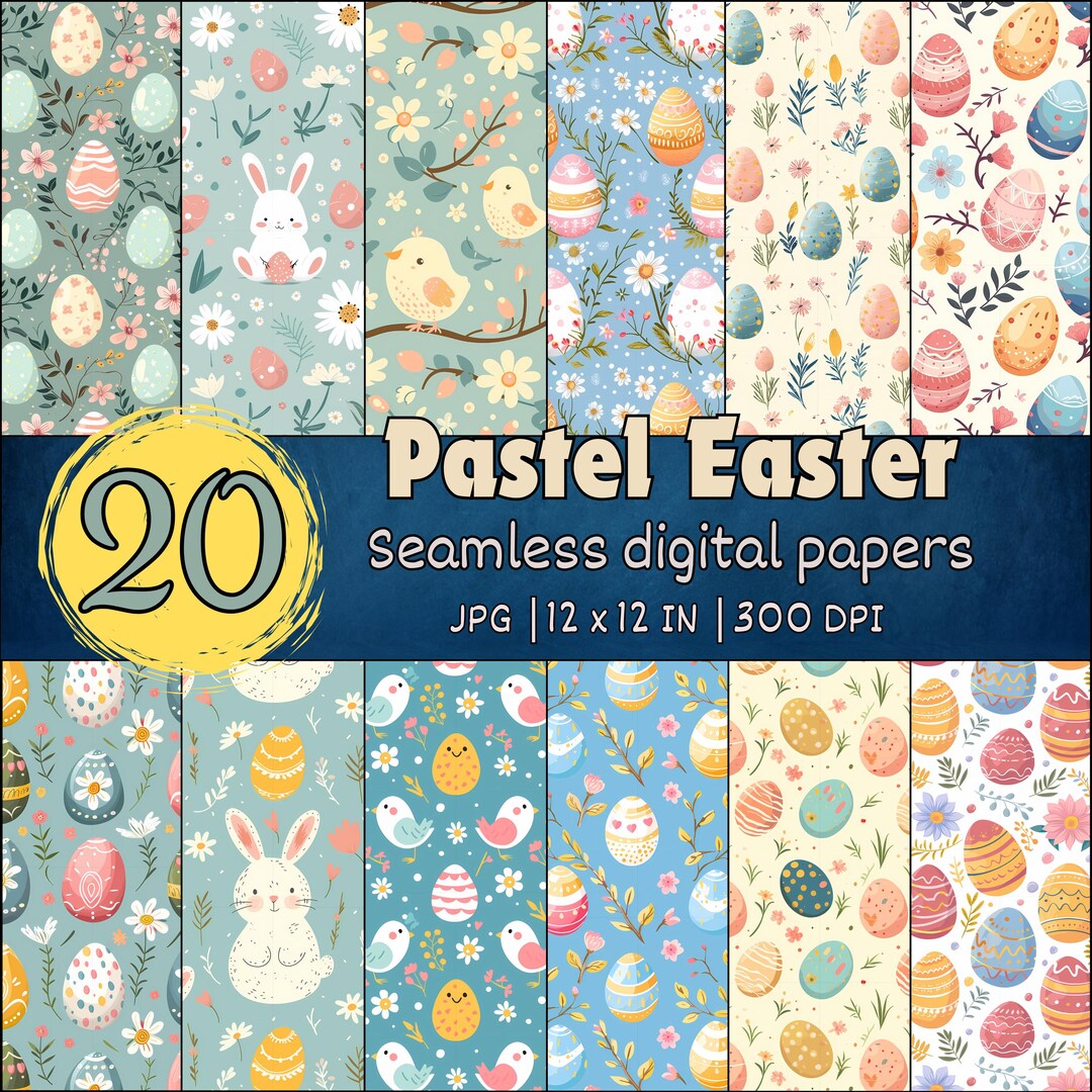 Pastel Easter Seamless Patterns, Cute Easter Digital Papers, Kawaii ...