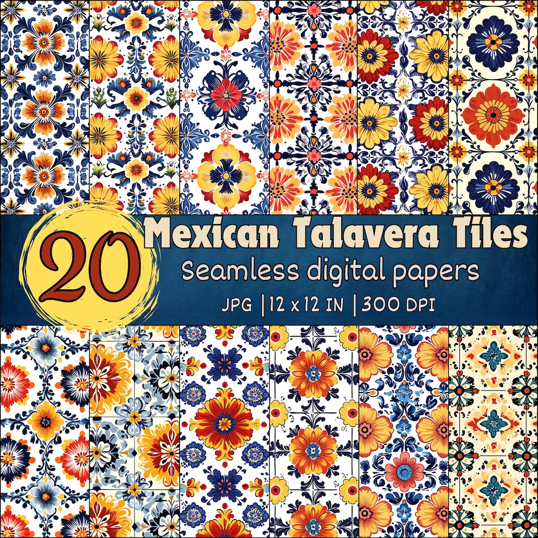 Mexican Talavera Tile Seamless Patterns, Colorful Folk Art Digital ...