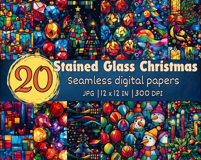 Stained Glass Christmas Digital Paper - Christmas Design, Digital ...