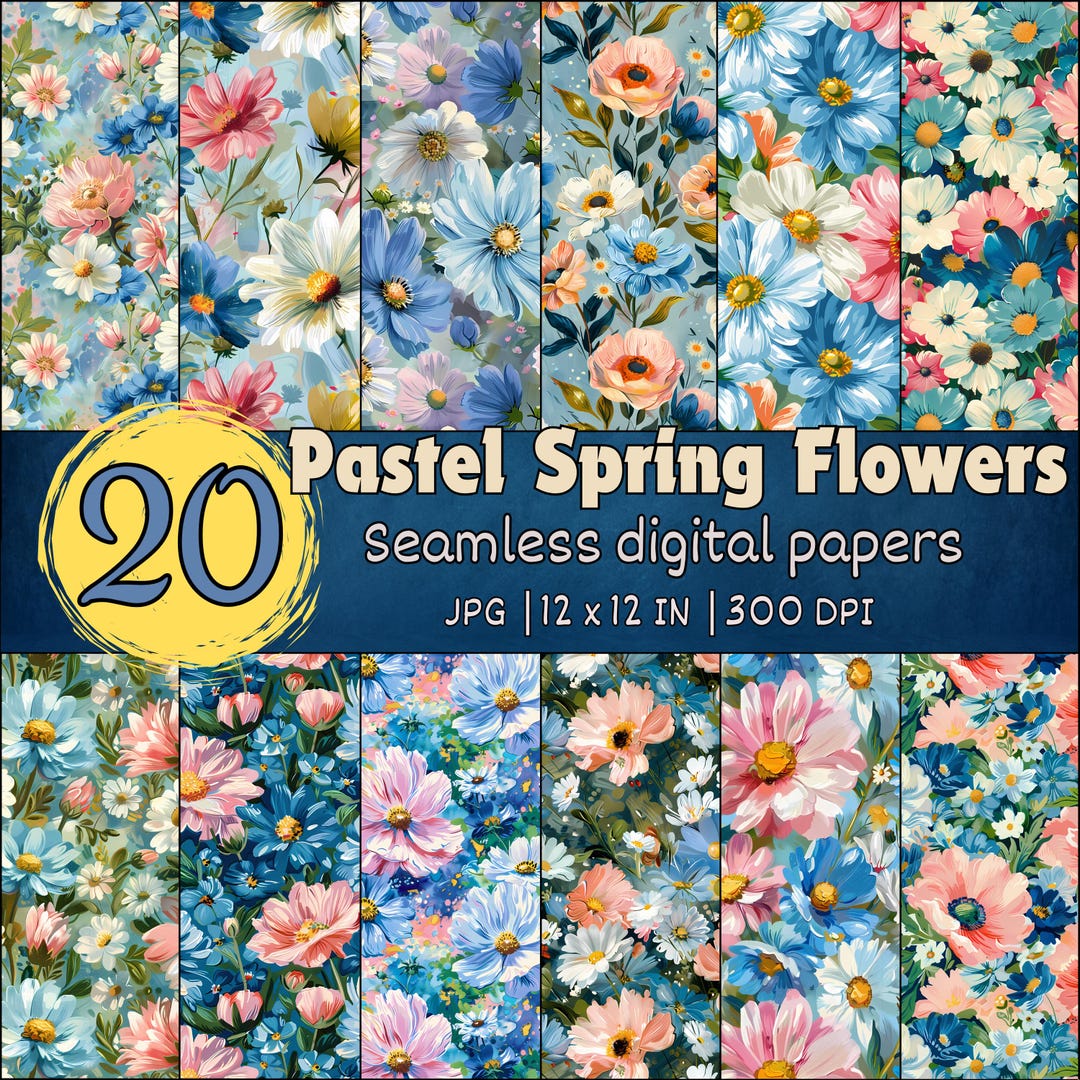 Pastel Spring Floral Seamless Patterns, Flower Digital Papers, Soft ...