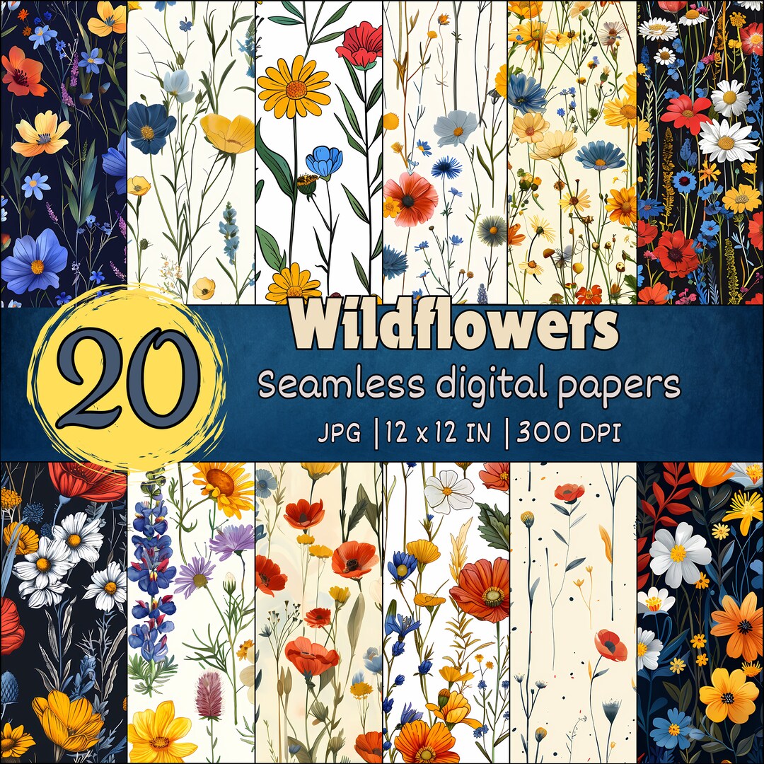 Wildflowers Seamless Patterns, Wildflowers Digital Papers, Summer ...