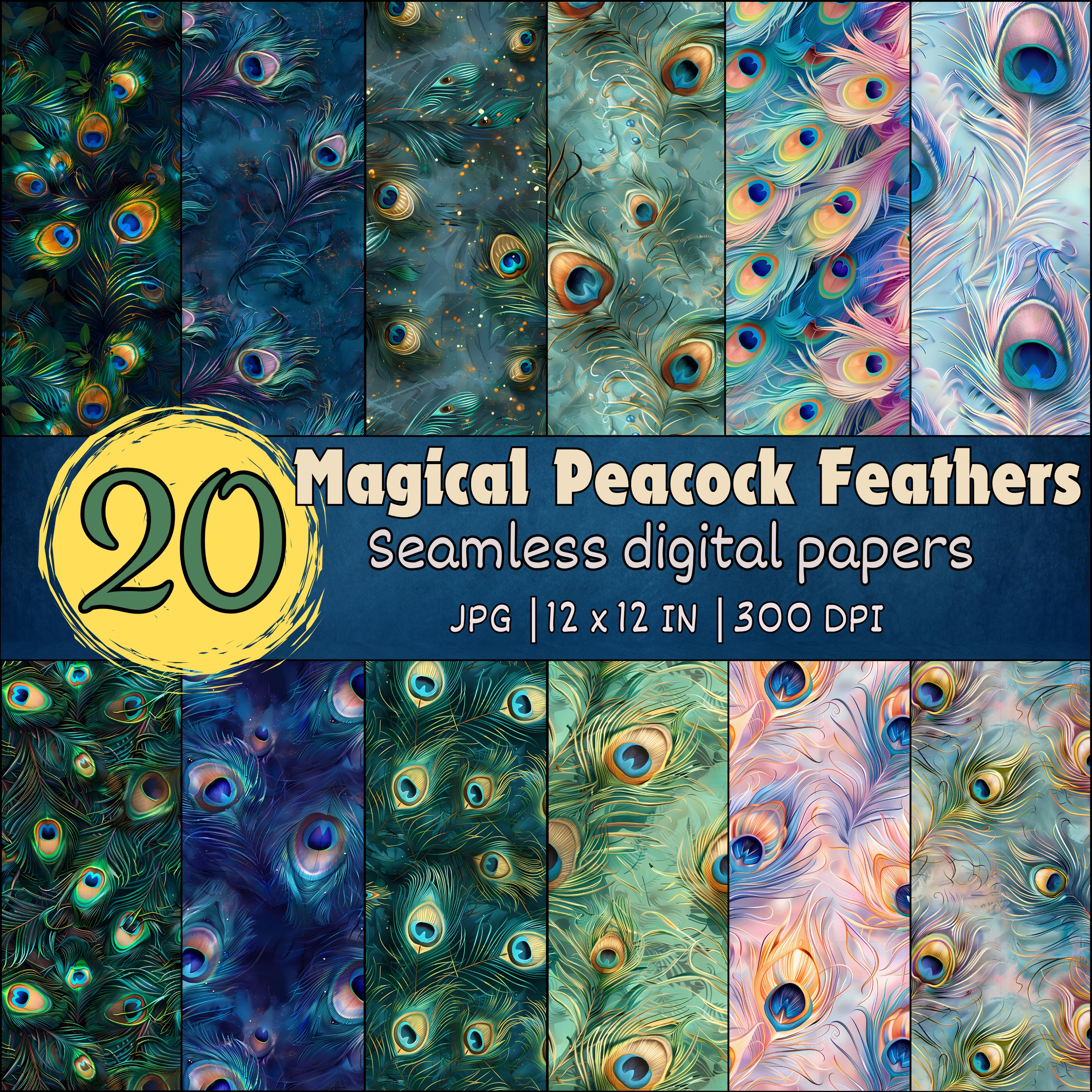 Peacock Feather Seamless Patterns, Elegant Feather Digital Papers ...