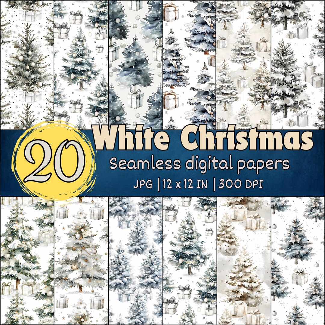 White Christmas Seamless Pattern, Christmas Tree Digital Papers ...