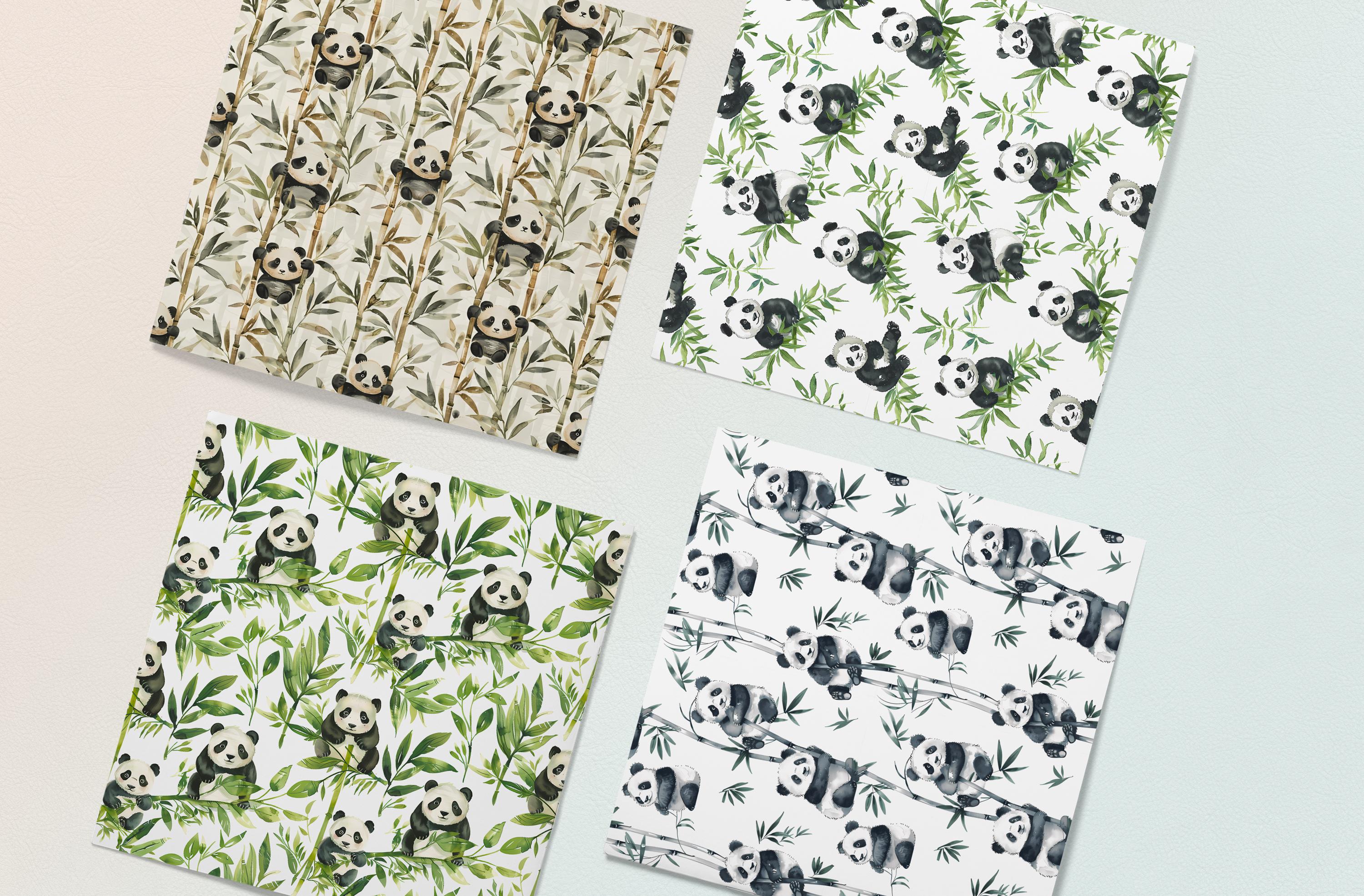 Cute Panda Seamless Patterns, Bamboo Forest Digital Papers, Watercolor ...