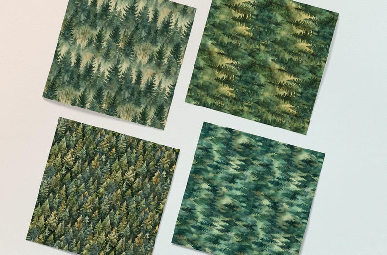 Watercolor Pine Tree Forest Seamless Pattern, Misty Forest Digital ...