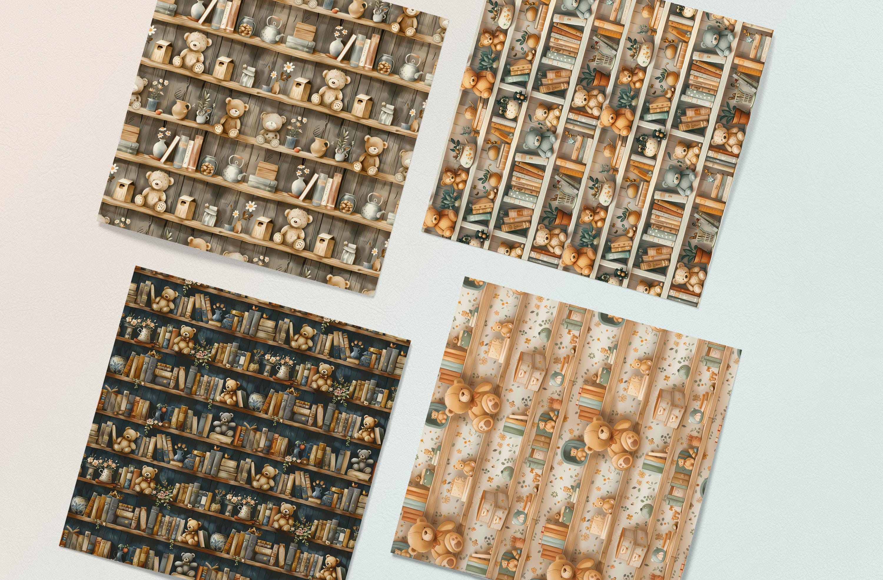 Child’s Room Bookcase Seamless Patterns, Bookshelf Digital Papers, Cozy ...