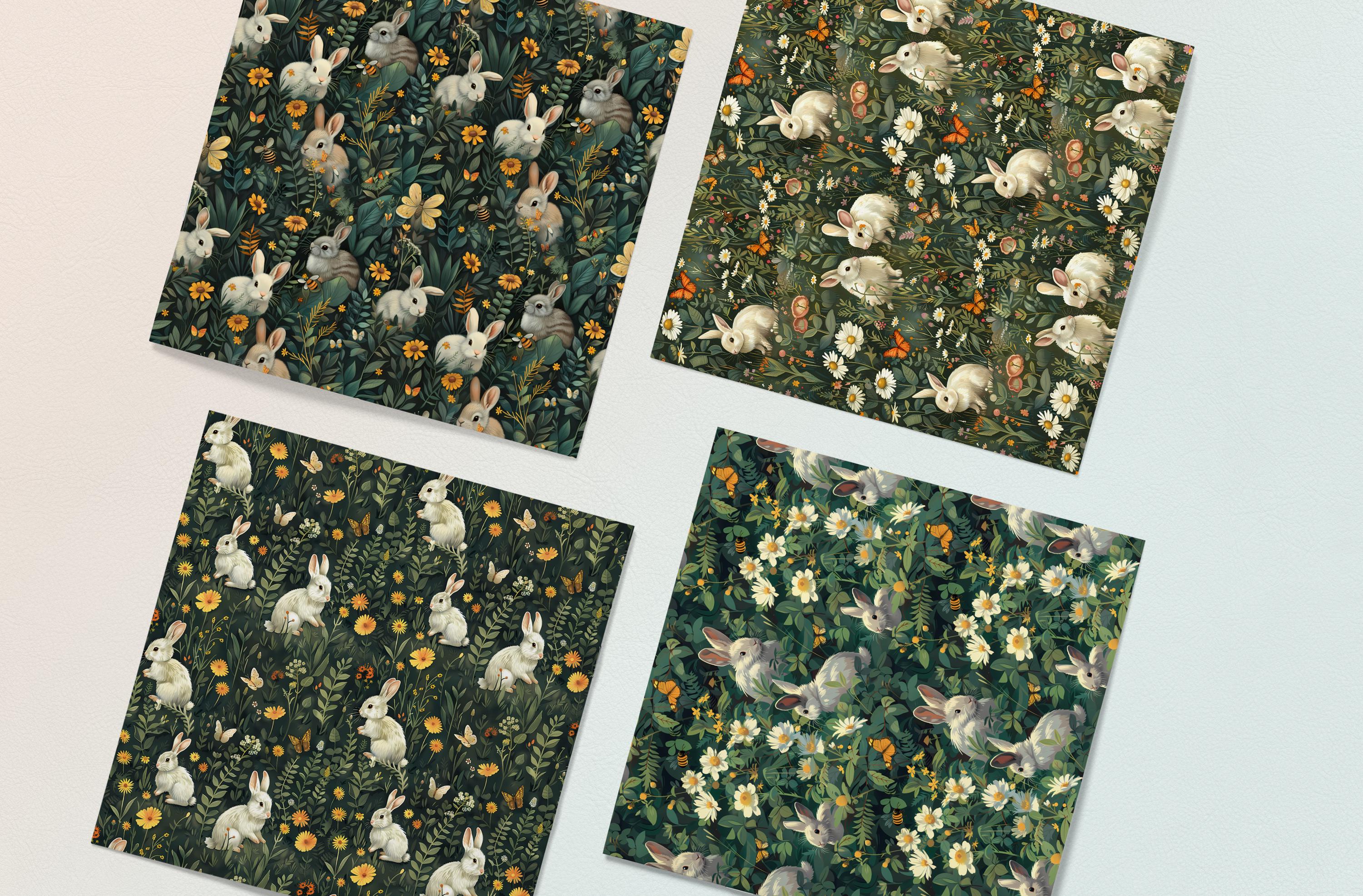 Spring Meadow Bunny Seamless Patterns, Floral Rabbit Digital Papers ...