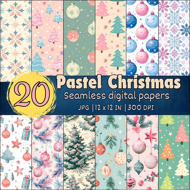 Pastel Christmas Seamless Patterns, Christmas Tree Digital Papers ...