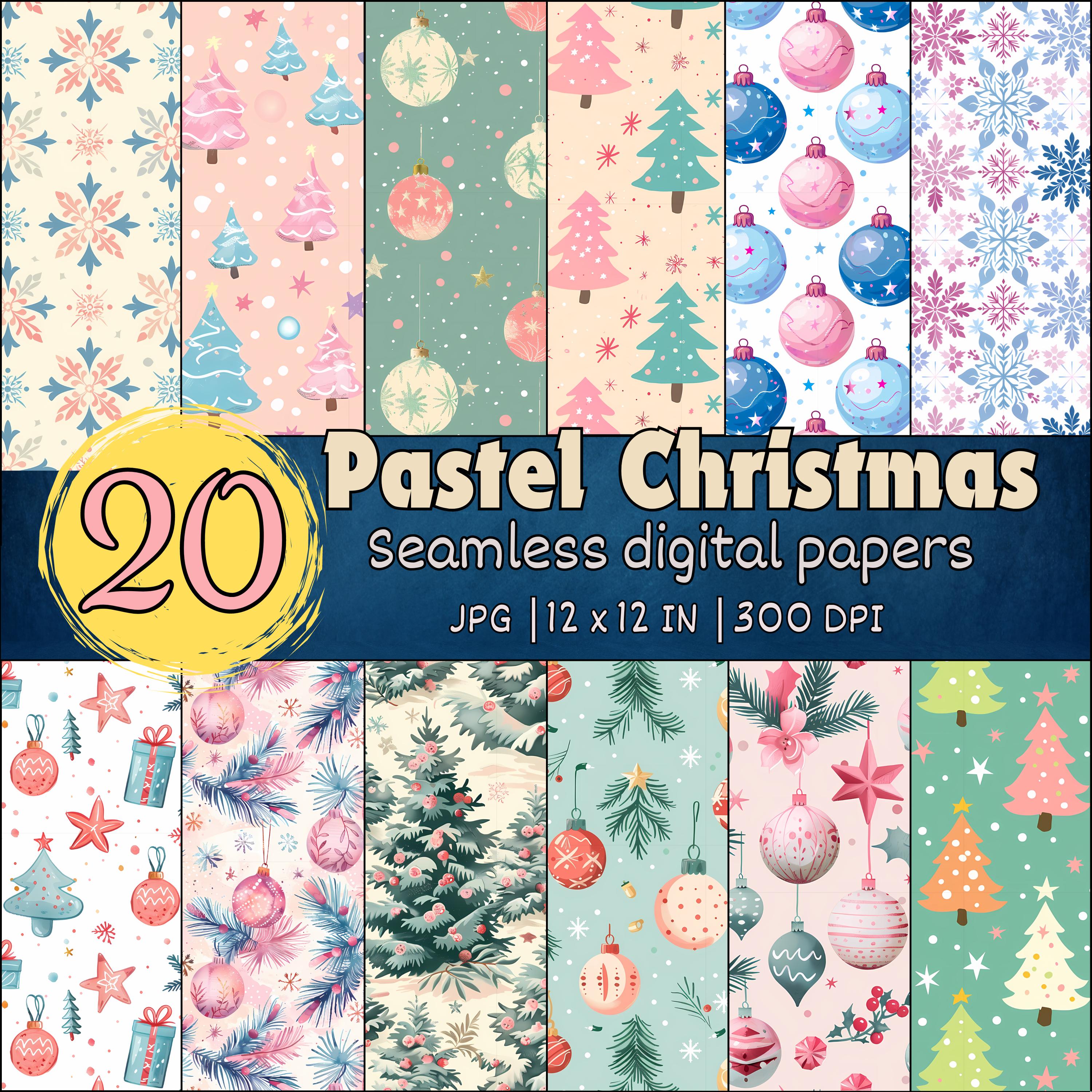 Pastel Christmas Seamless Patterns, Christmas Tree Digital Papers ...