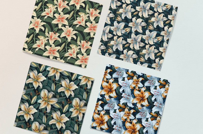 Lily Flowers Seamless Pattern, Lily Florals Digital Papers, Lilies ...