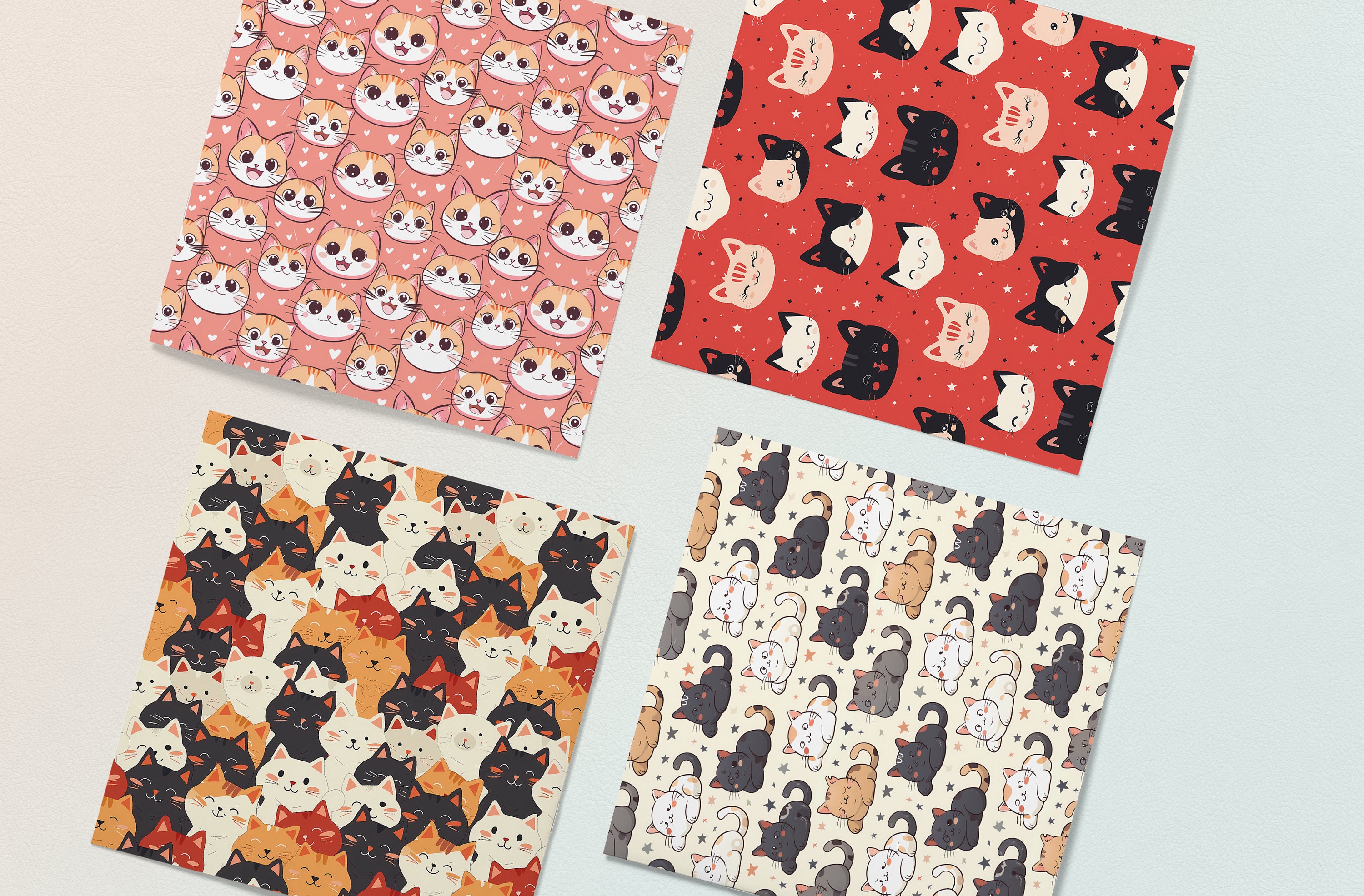 Kawaii Kittens Digital Papers, Cute Kittens Seamless Patterns, Cats ...