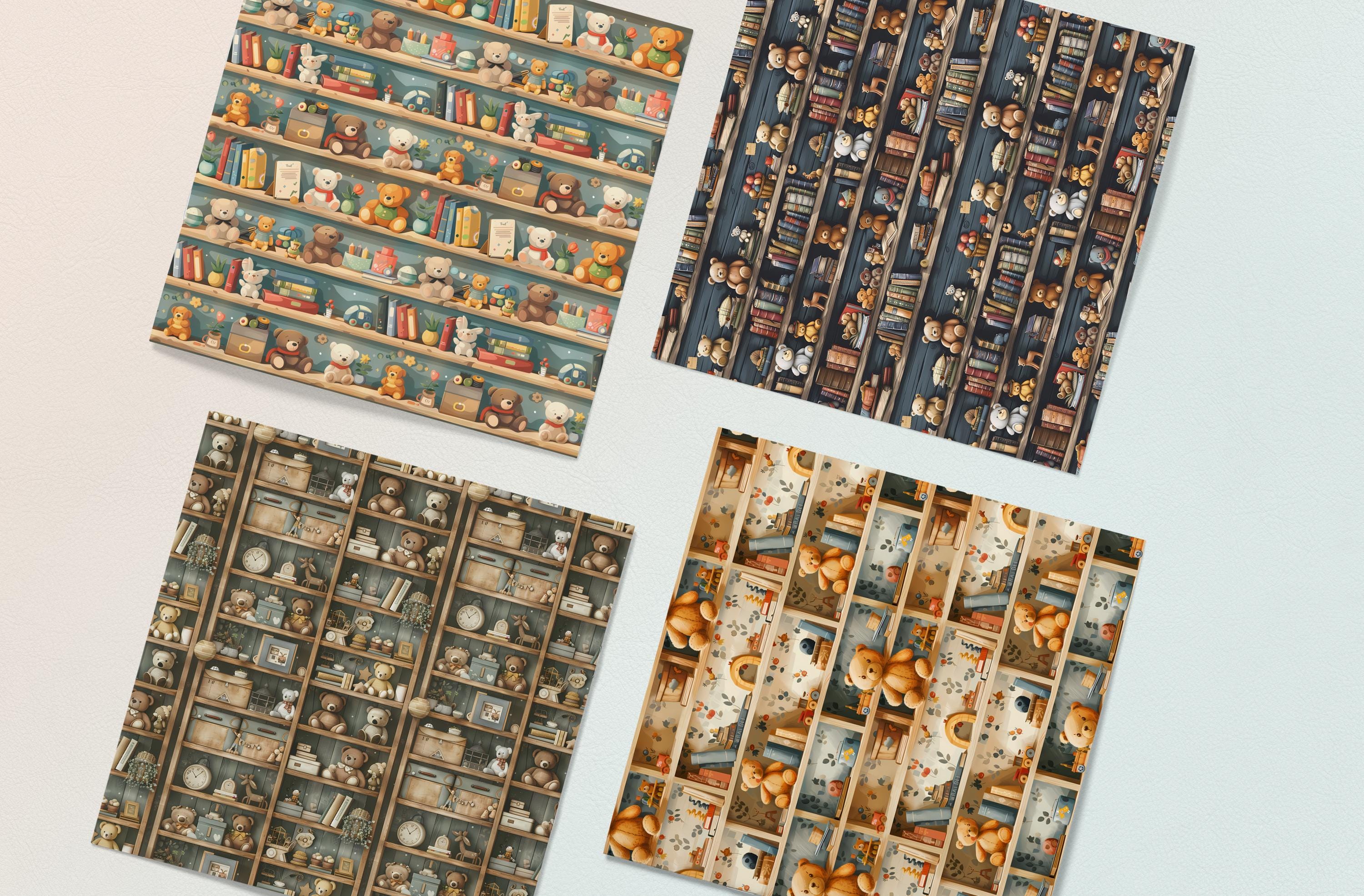 Child’s Room Bookcase Seamless Patterns, Bookshelf Digital Papers, Cozy ...