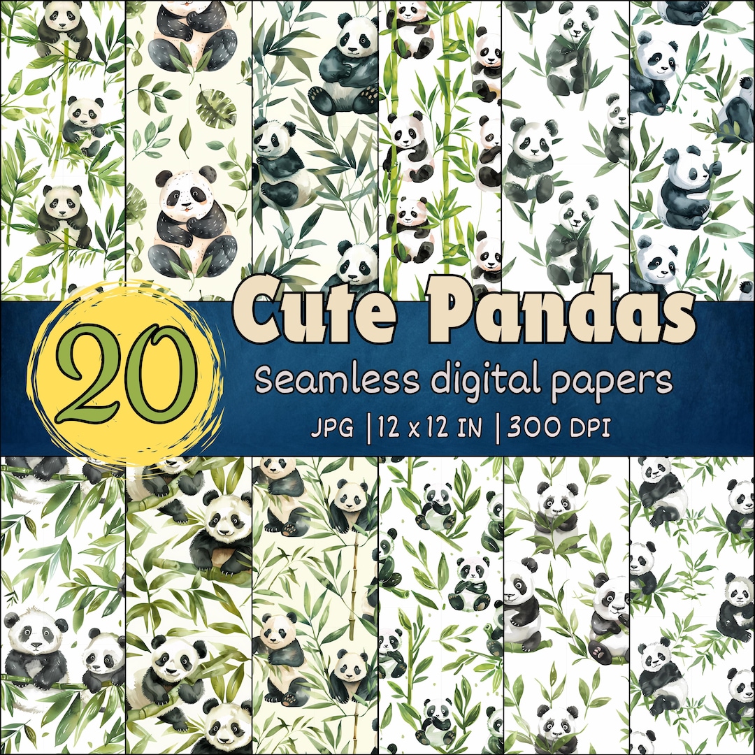 Cute Panda Seamless Patterns, Bamboo Forest Digital Papers, Watercolor ...