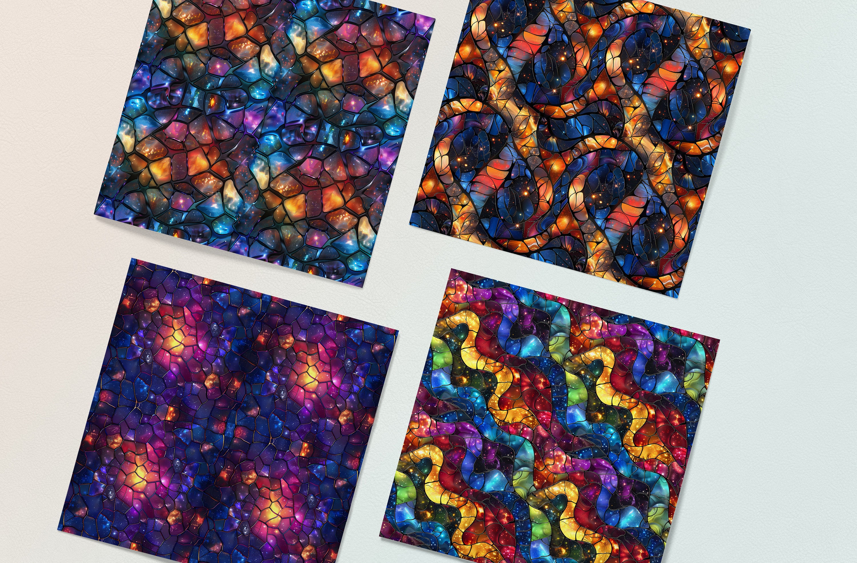 Galactic Stained Glass Texture Seamless Pattern, Cosmic Stained Glass ...