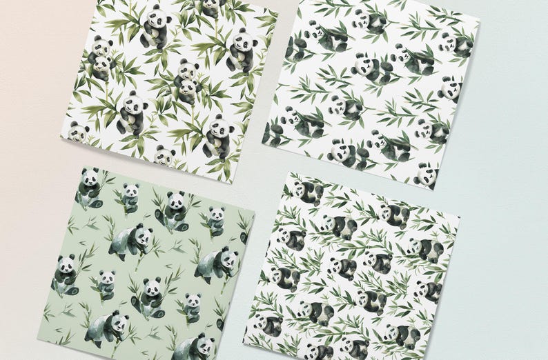 Cute Panda Seamless Patterns, Bamboo Forest Digital Papers, Watercolor ...