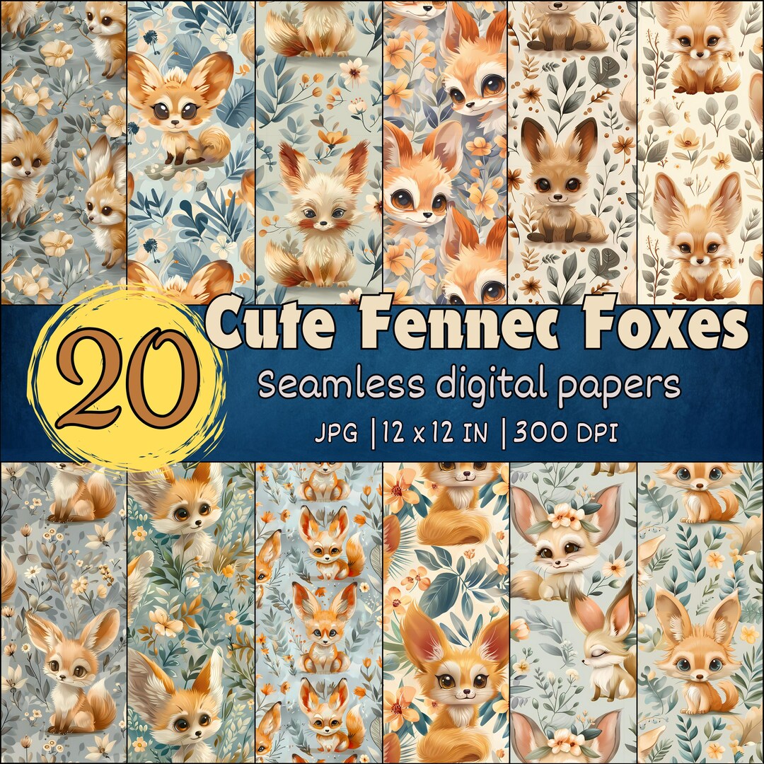 Cute Fennec Fox Seamless Patterns, Adorable Digital Papers, Cute Desert ...