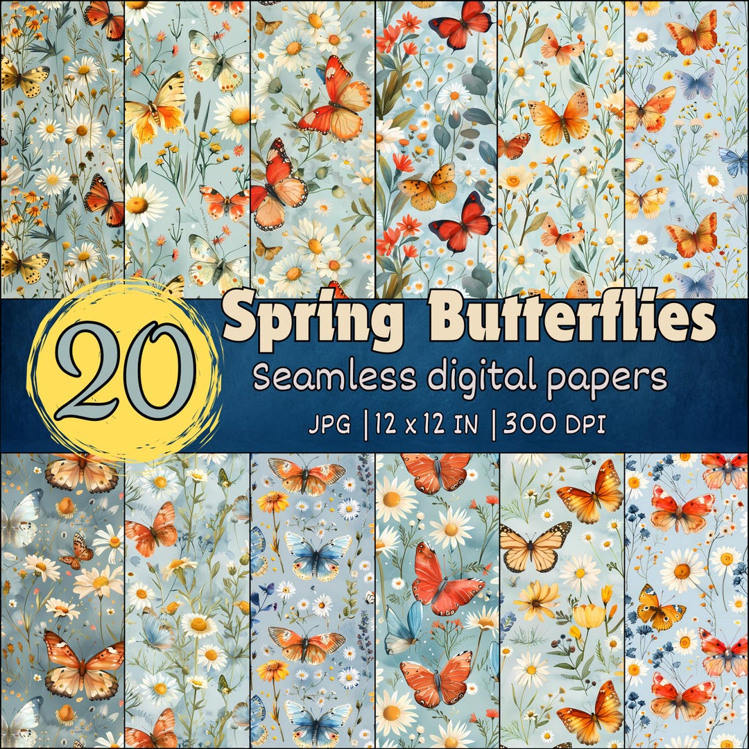 Spring Butterfly Seamless Patterns, Floral Digital Papers, Whimsical ...